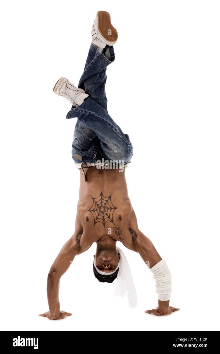 Hip hop dancer freezed his movements on isolated white background Stock ...