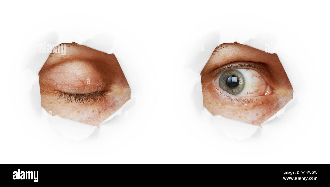Eye in a hole - the closed and open variants on white background Stock ...