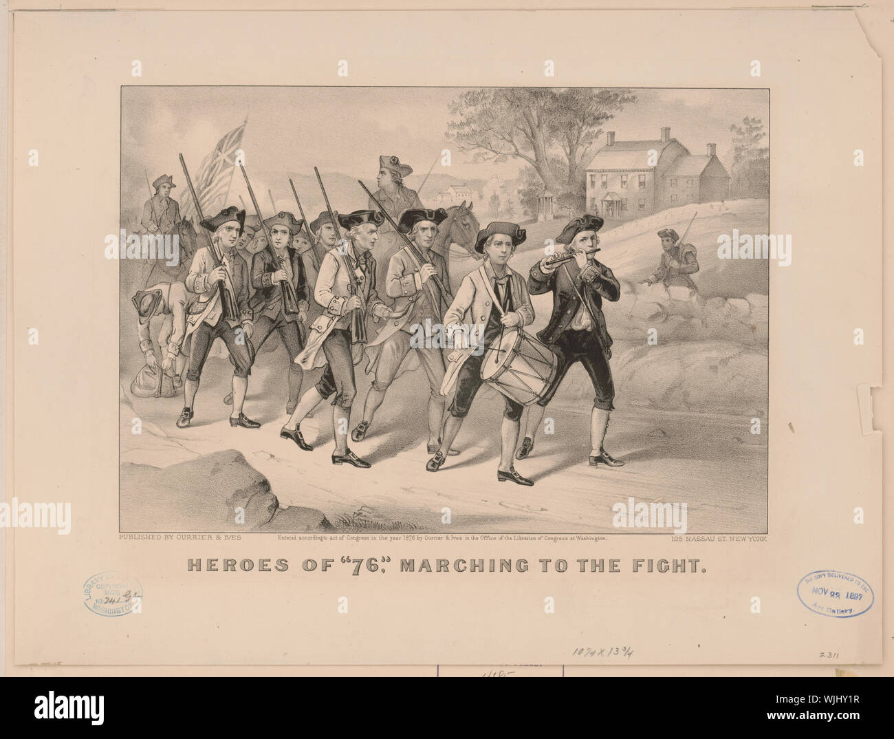 Heroes of 76, marching to the fight Abstract: Print shows local militia ...