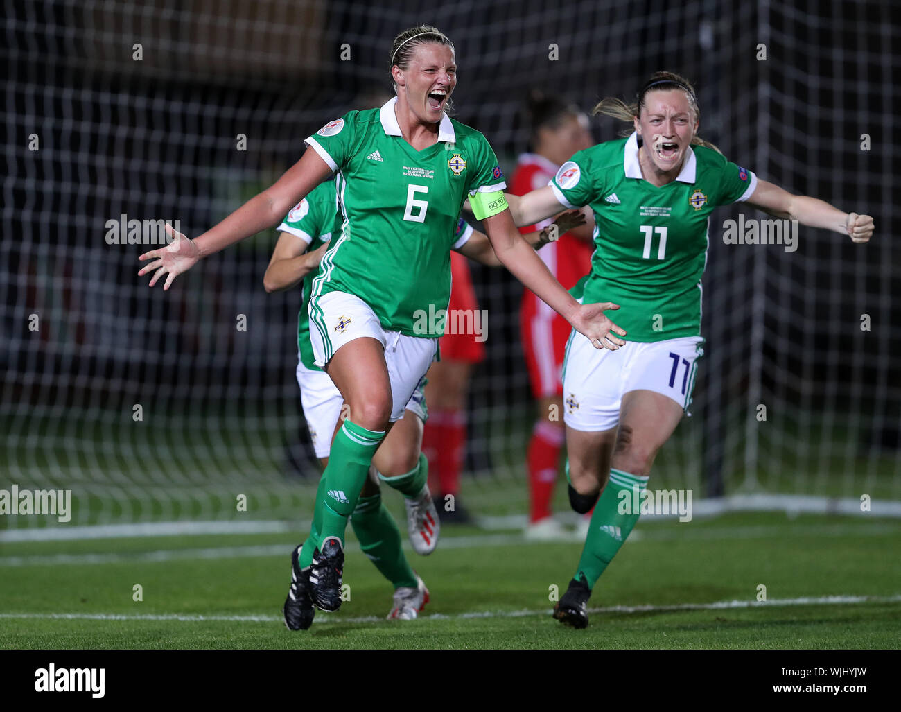 Northern Ireland's Ashley Hutton celebrates scoring their second goal ...