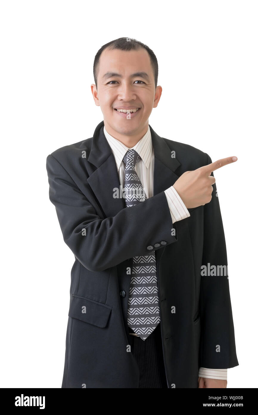 Mature businessman introduce something, closeup portrait Stock Photo ...