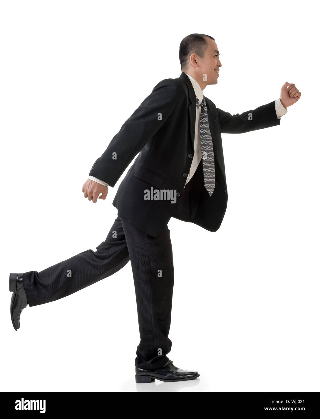 Asian business man running, full length isolated on white Stock Photo ...