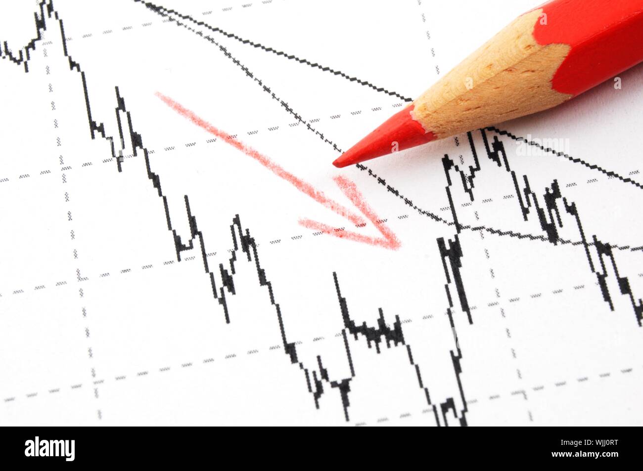 free fall of the stock market concept with red pen and business chart ...