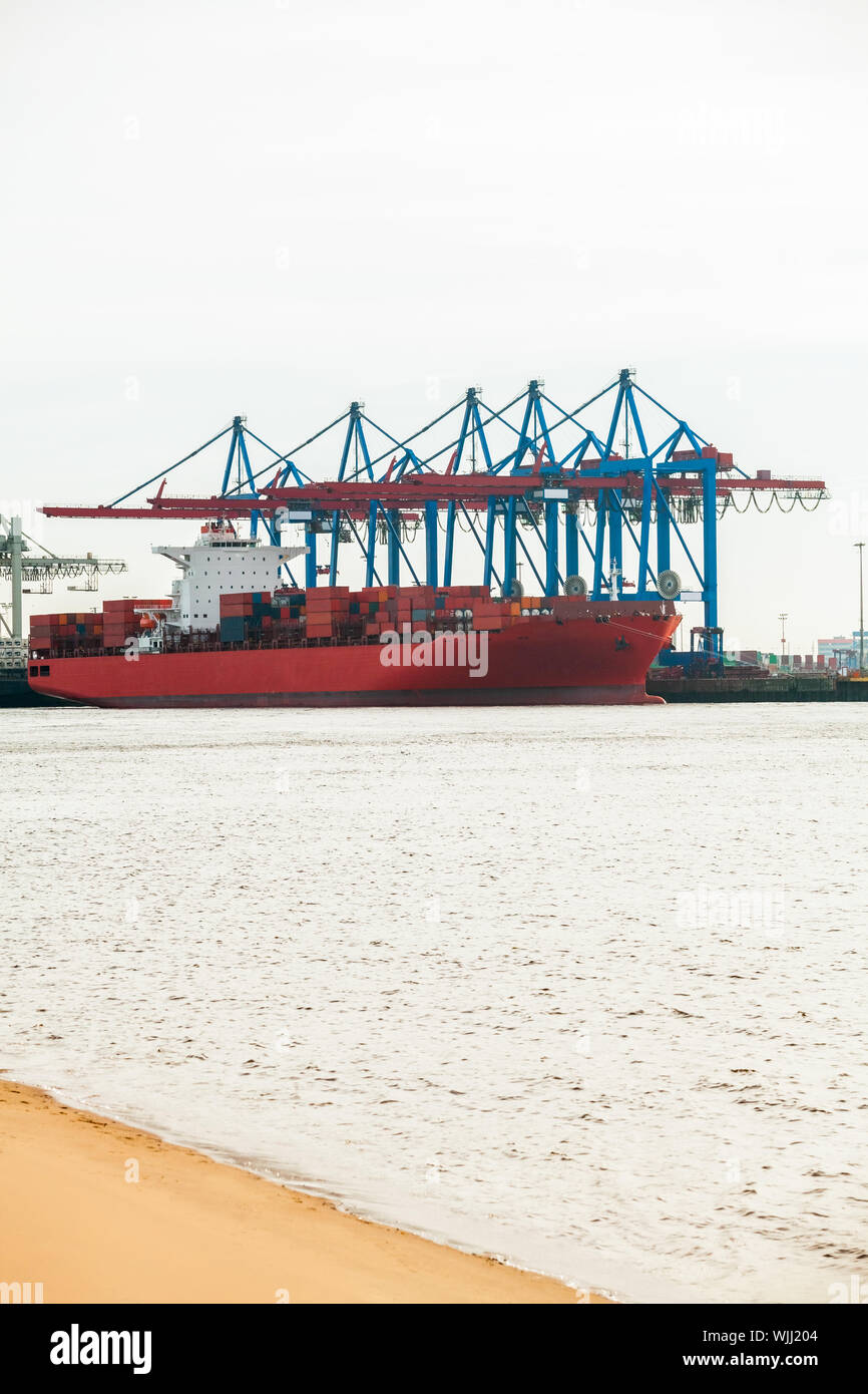 Deserted port terminal in a harbour for loading and offloading cargo ...