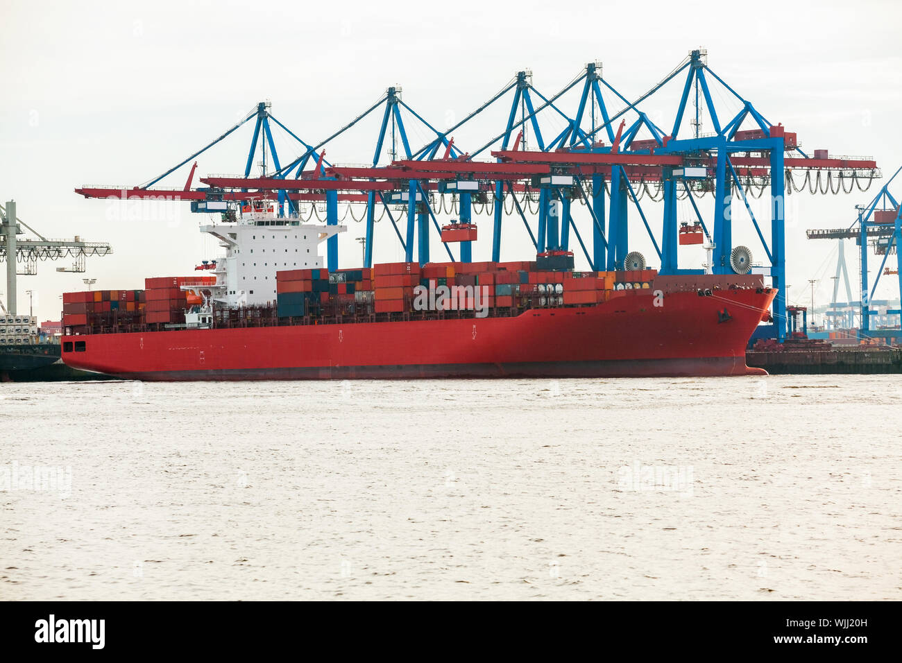 Deserted port terminal in a harbour for loading and offloading cargo ...