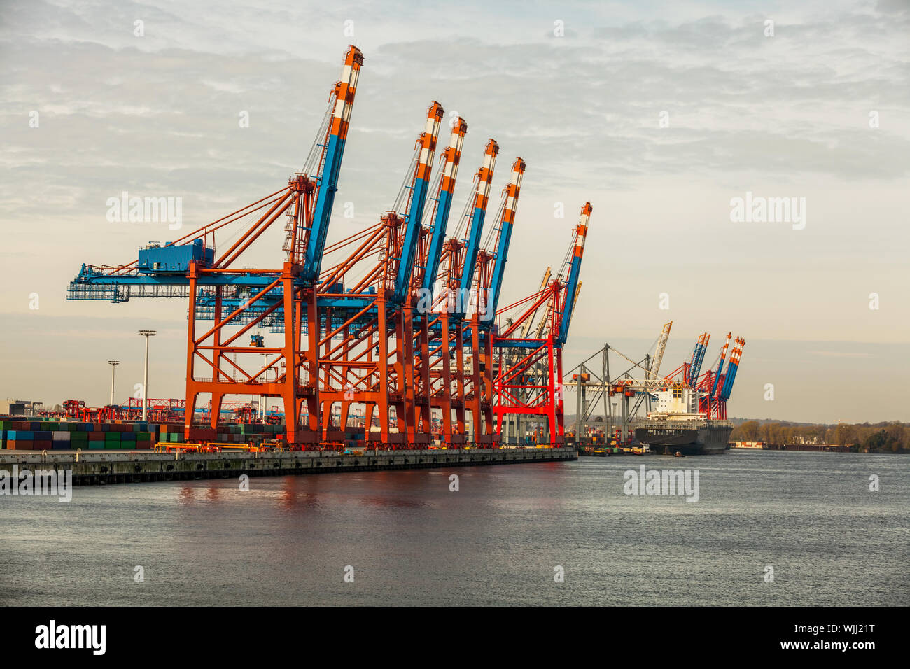 Deserted port terminal in a harbour for loading and offloading cargo ...