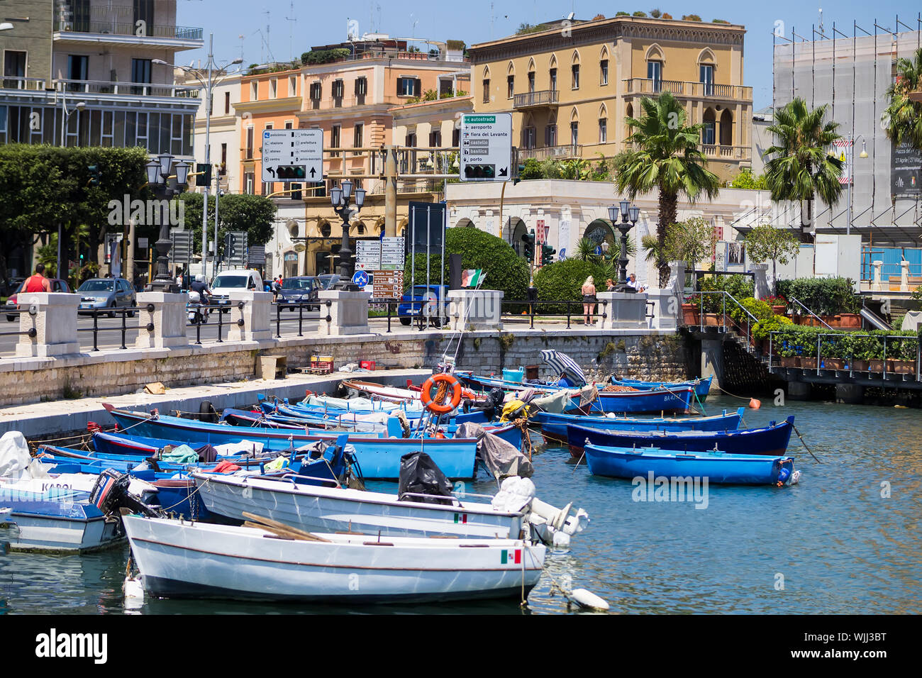 BARI, ITALY - JULY 11,2018, Boats in the port in the center of Bari ...