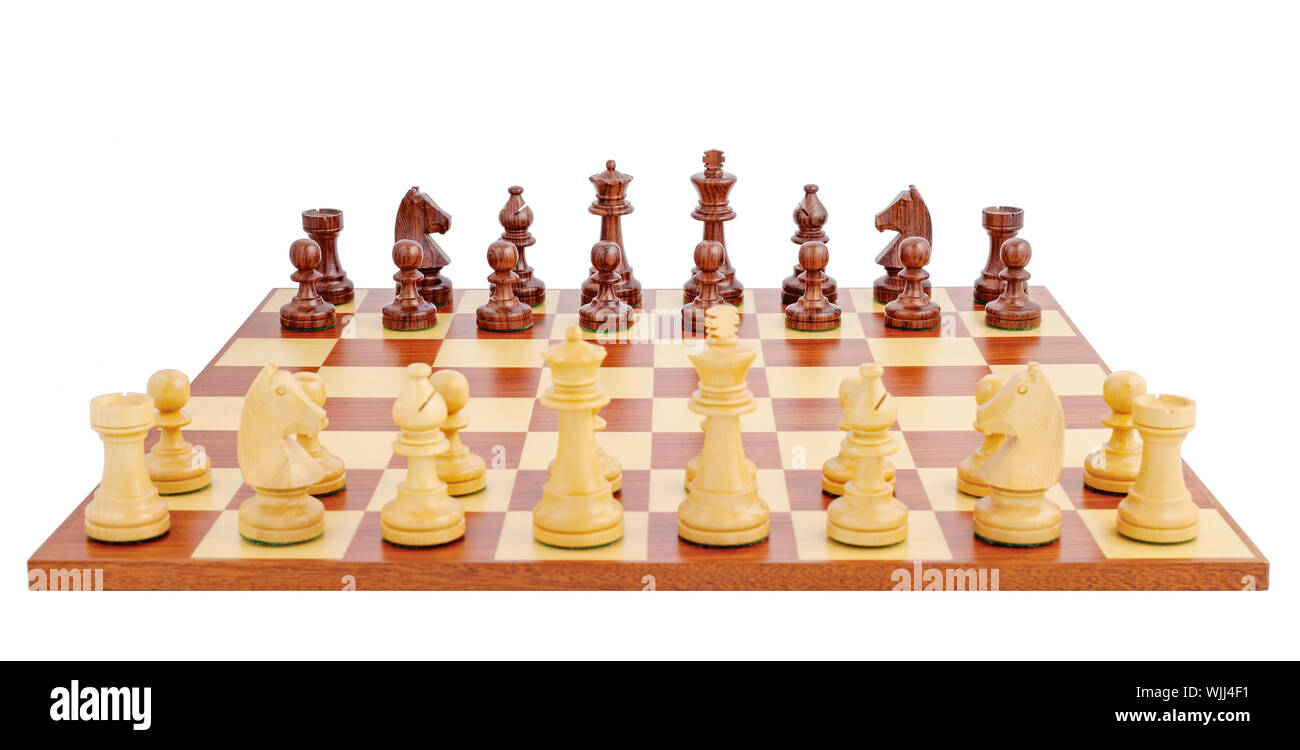 Chess board set up to begin a game, isolated on white background Stock ...