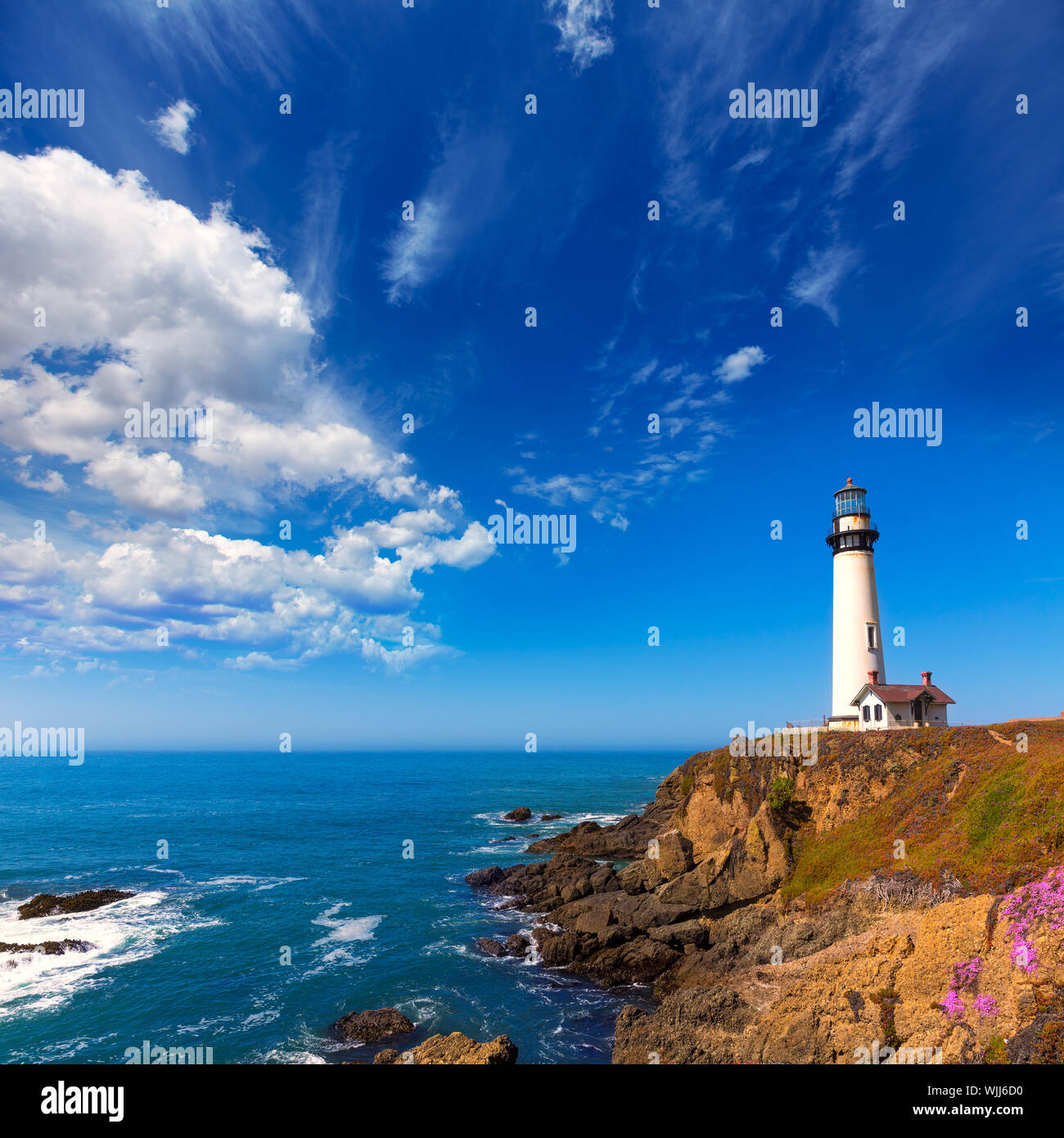 California Pigeon point Lighthouse in Cabrillo Hwy coastal highway ...