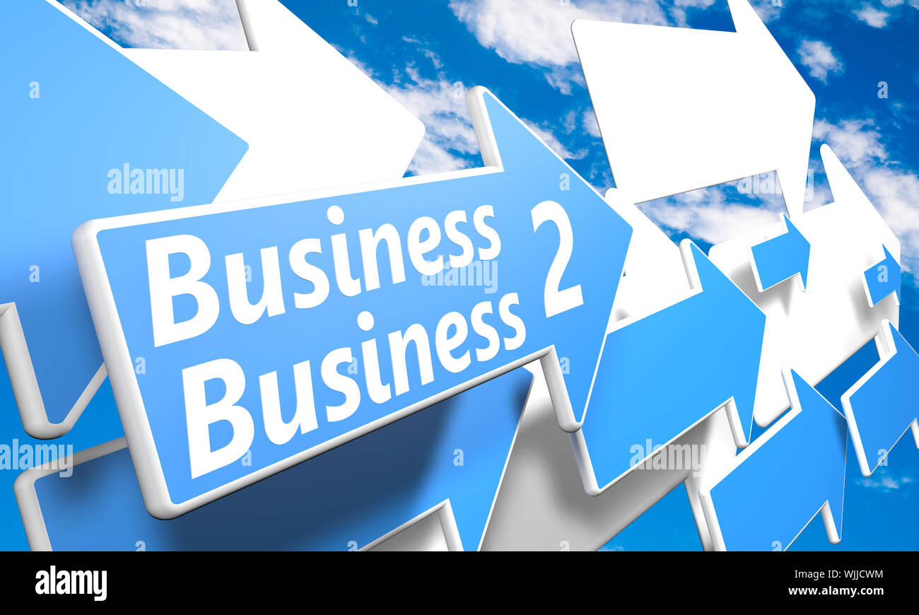 Business 2 Business 3d render concept with blue and white arrows flying ...