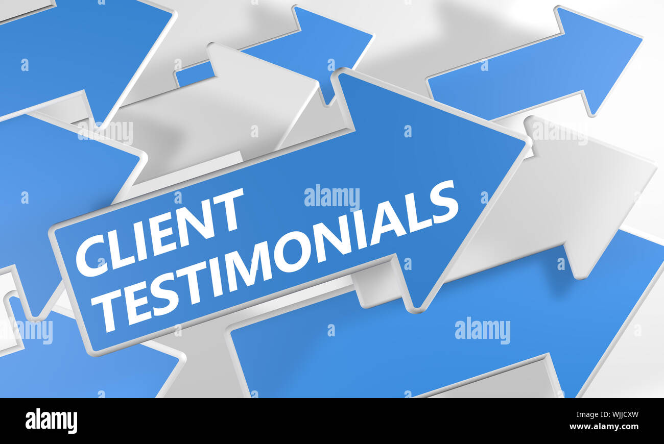 Client Testimonials 3d render concept with blue and white arrows flying ...