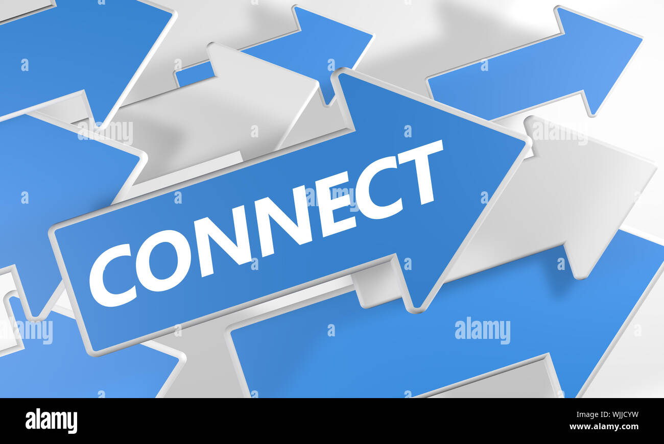 Connect 3d render concept with blue and white arrows flying over a ...