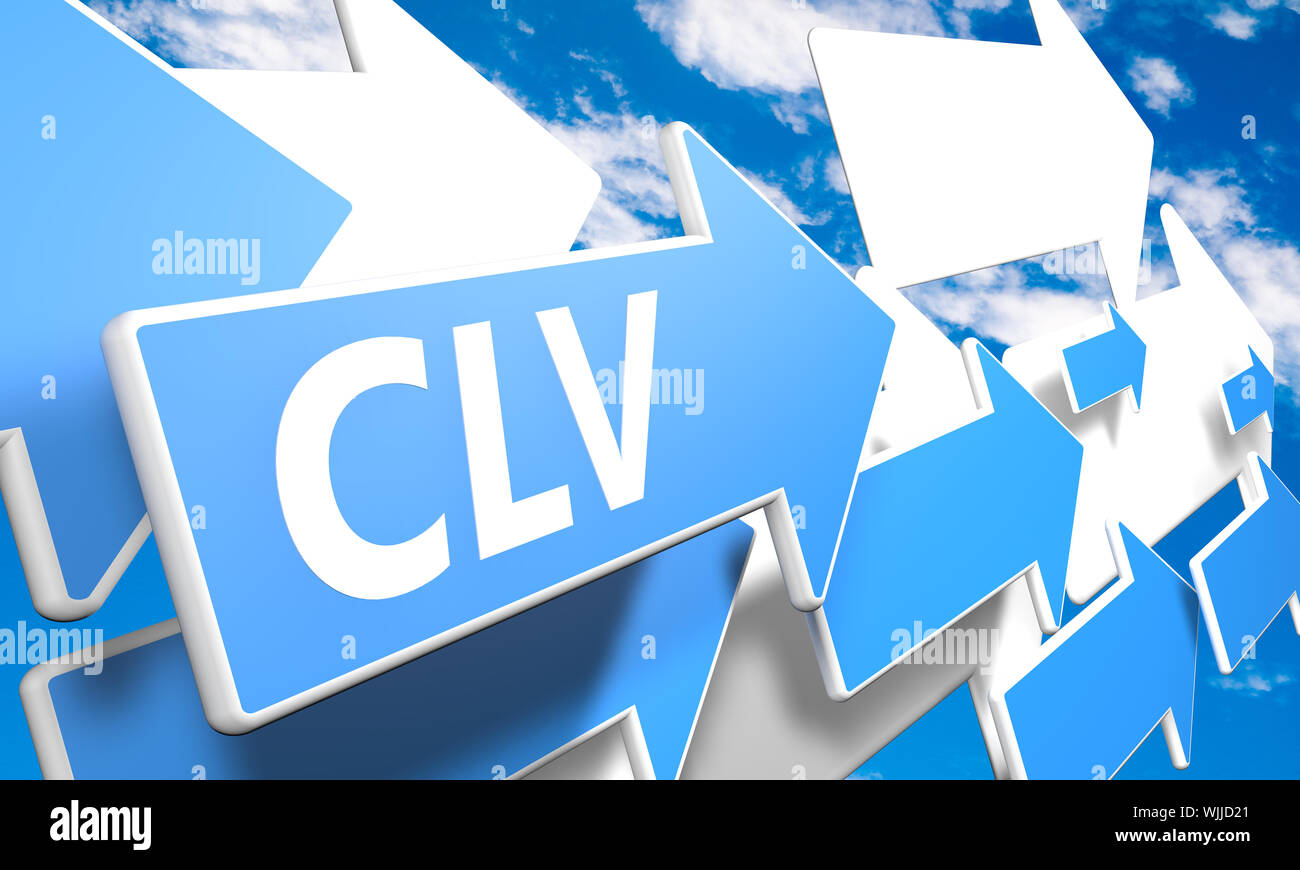 Customer Lifetime Value 3d render concept with blue and white arrows flying in a blue sky with ...