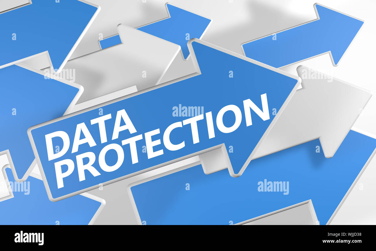 Data Protection 3d render concept with blue and white arrows flying ...