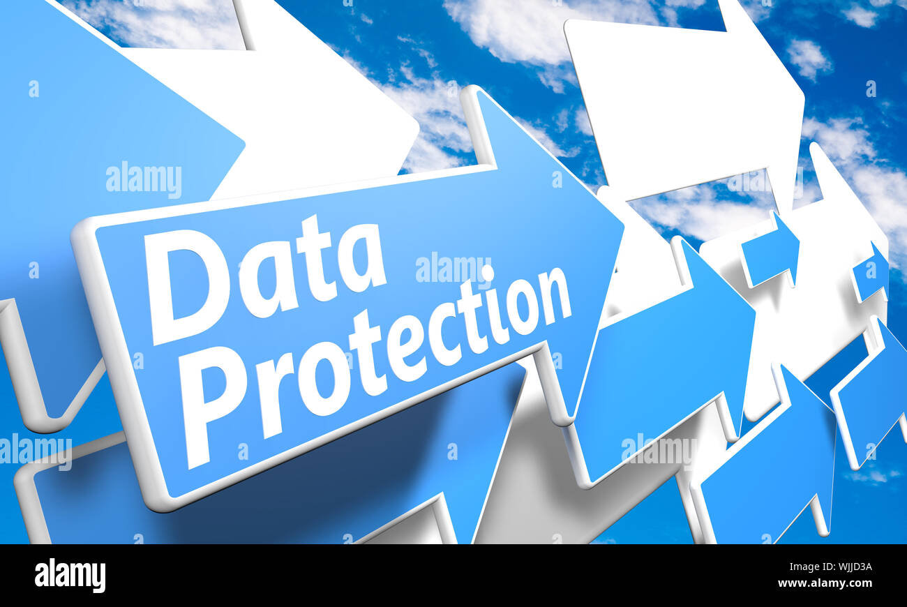 Data Protection 3d render concept with blue and white arrows flying in ...