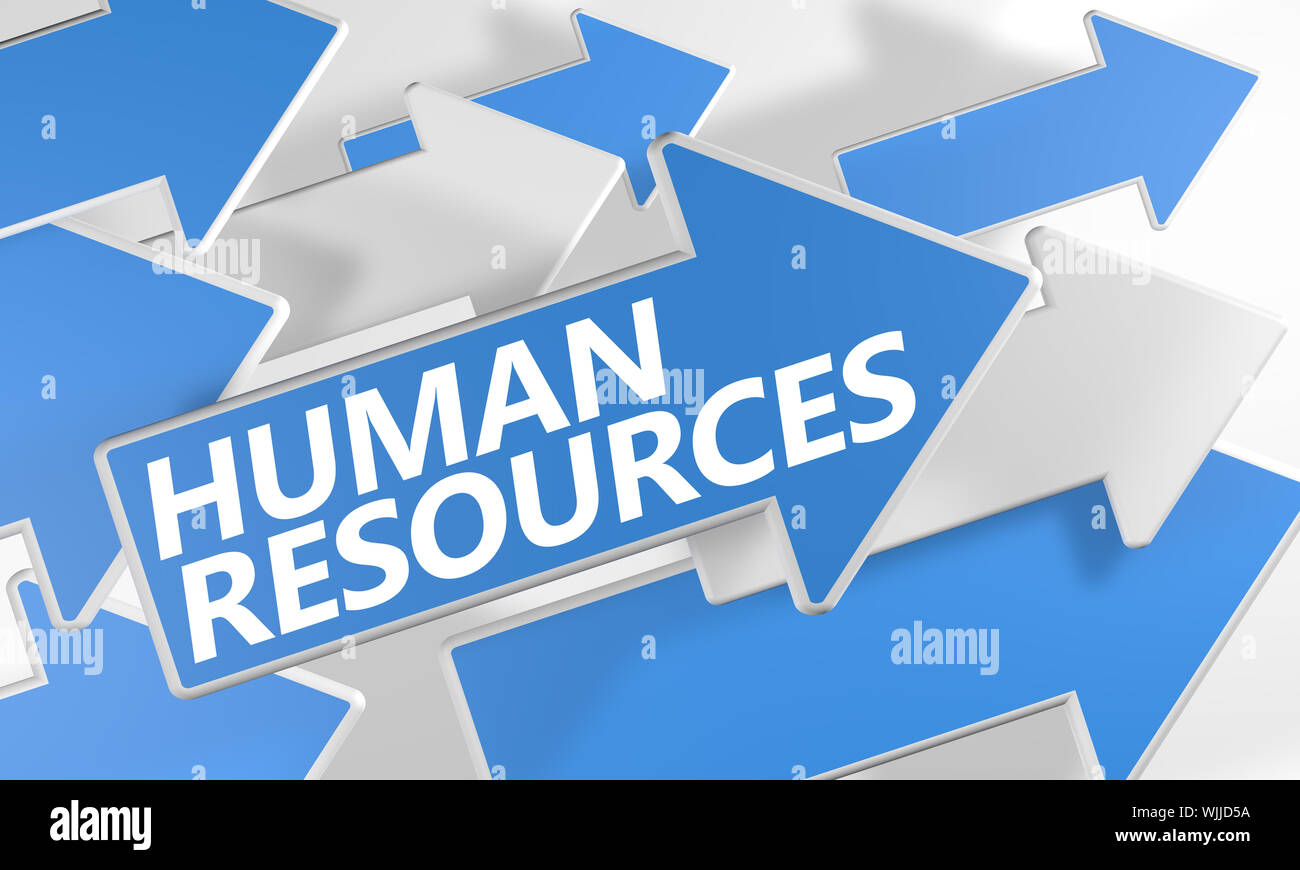 Human Resources 3d render concept with blue and white arrows flying ...