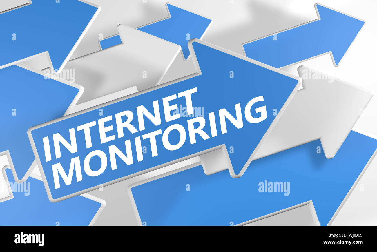 Internet Monitoring 3d render concept with blue and white arrows flying ...
