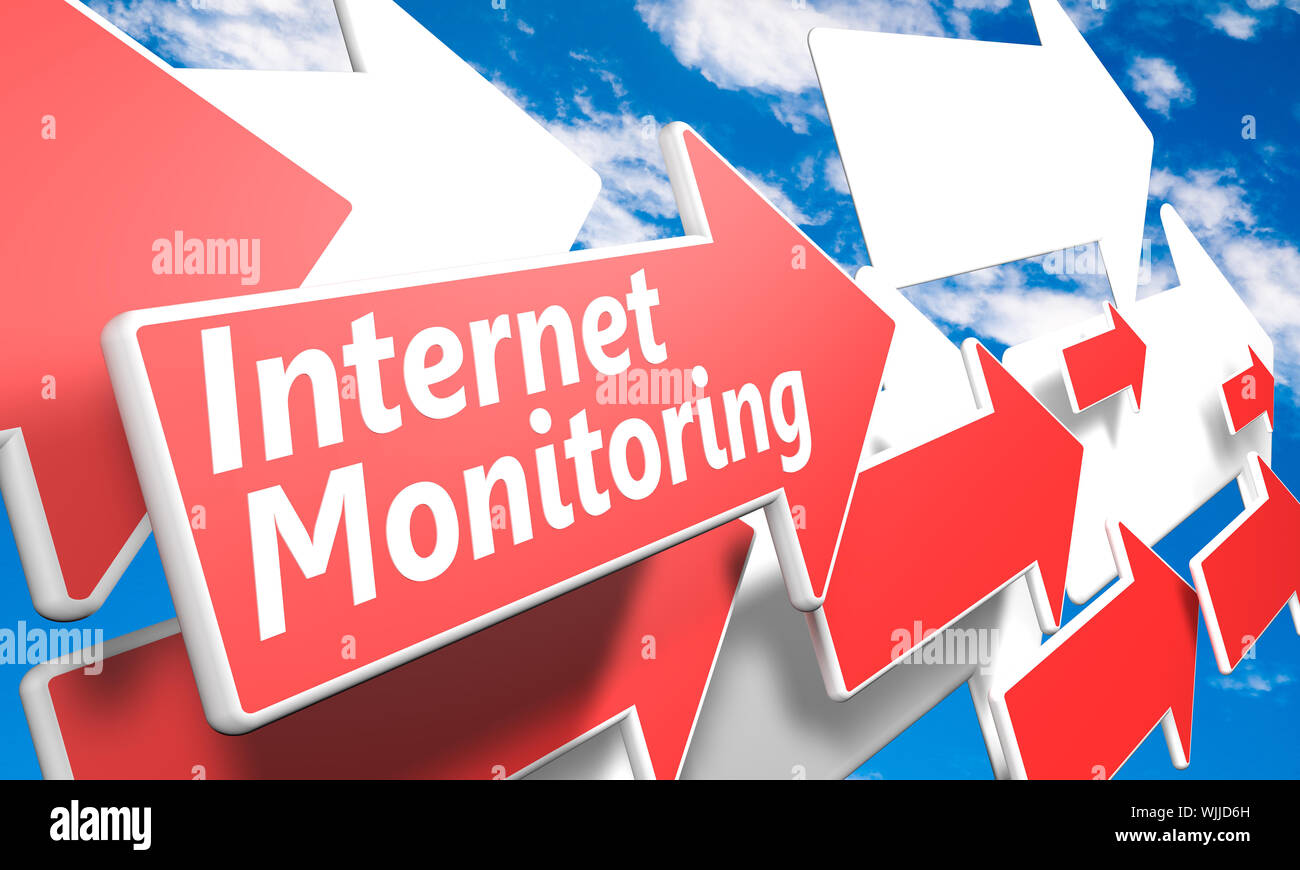 Internet Monitoring 3d render concept with red and white arrows flying ...