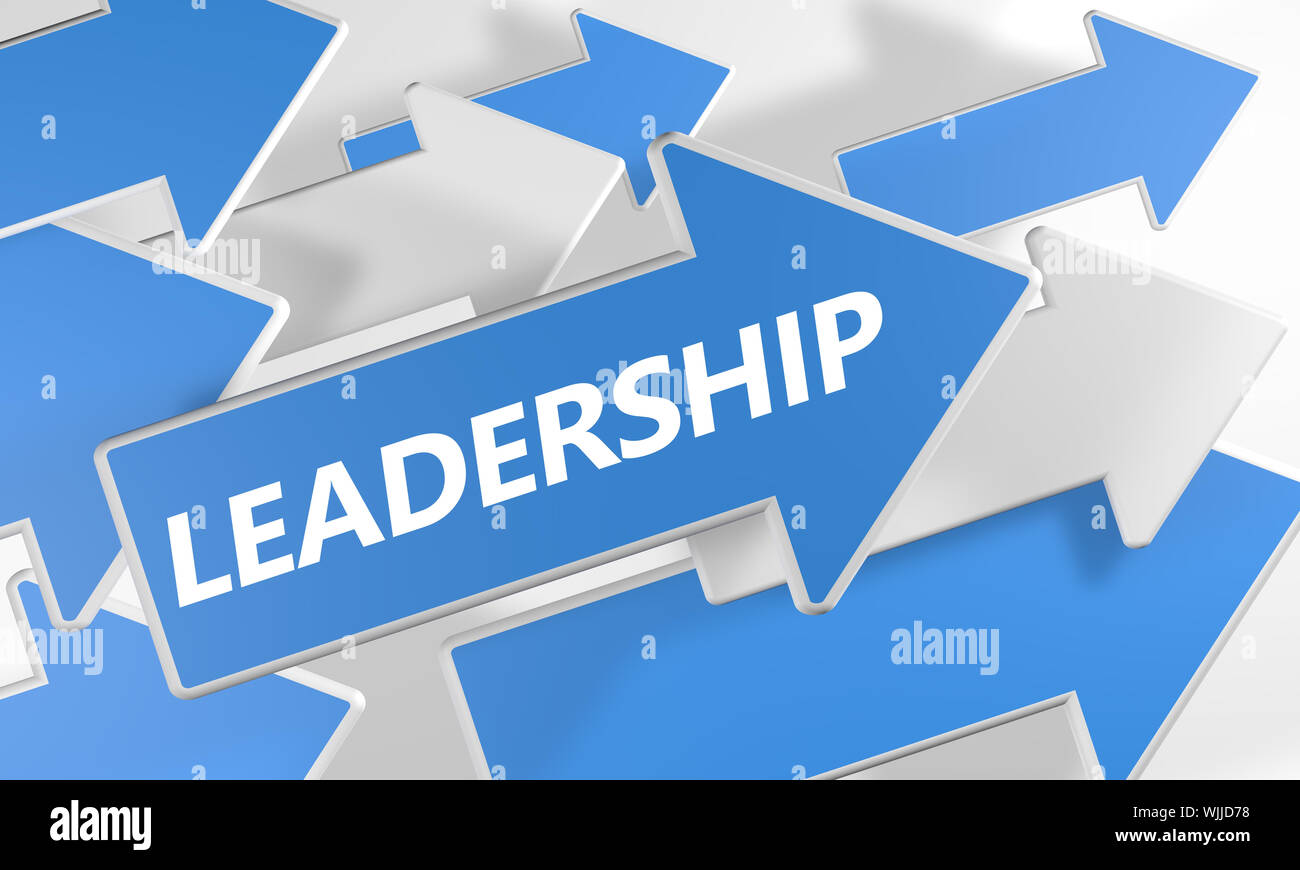 Leadership 3d render concept with blue and white arrows flying over a ...
