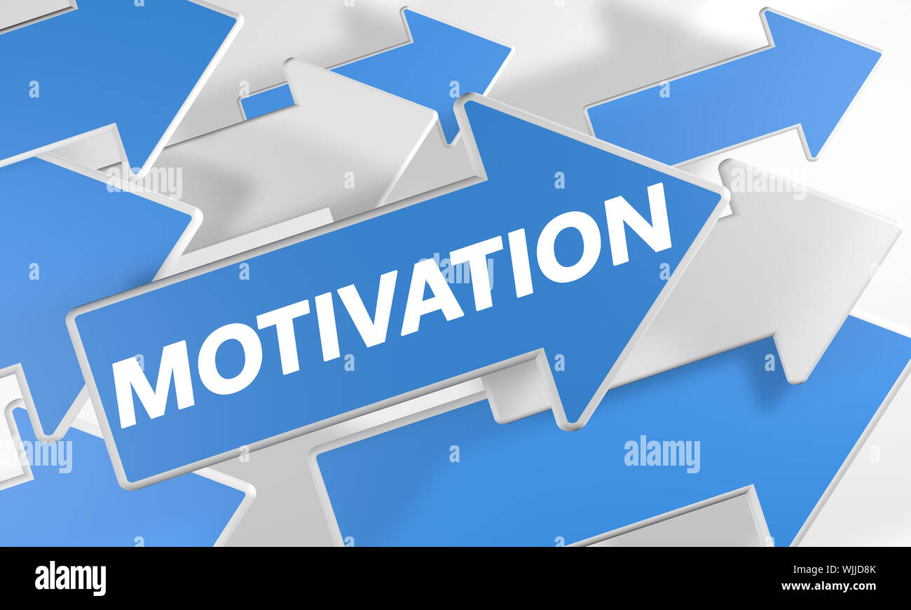 Motivation 3d render concept with blue and white arrows flying over a ...