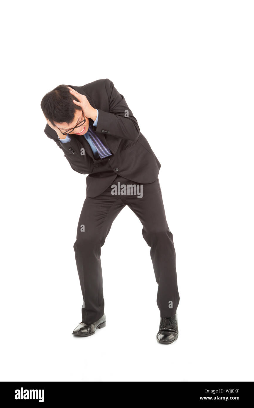 Man scared hands face Cut Out Stock Images & Pictures - Alamy