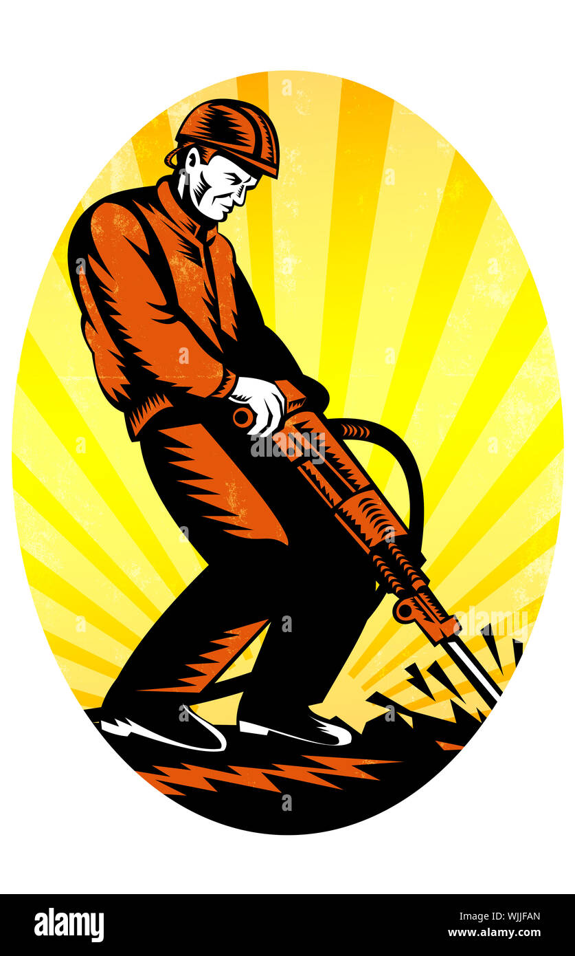 Illustration Of A Construction Worker With Jack Hammer Pneumatic Drill illustration-of-a-construction-worker-with-jack-hammer-pneumatic-drill