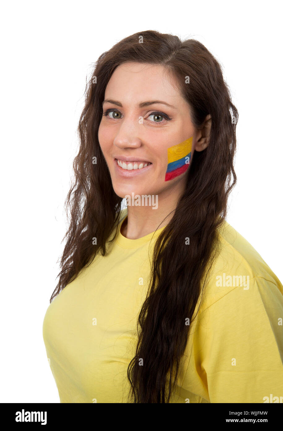Young Girl with the Columbian flag painted in her face Stock Photo - Alamy