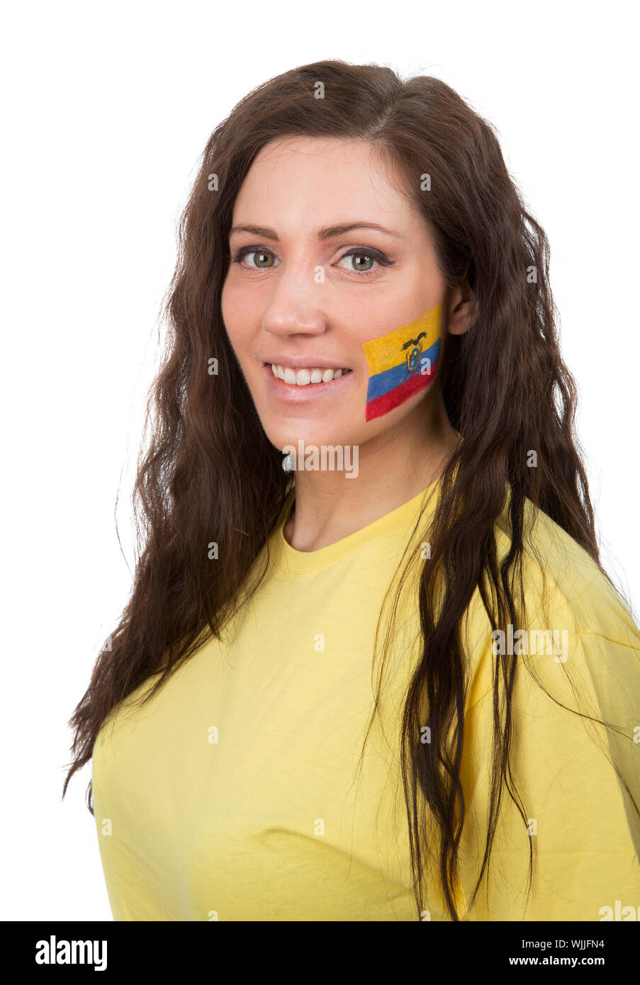 Young Girl with the Ecuadorian flag painted in her face Stock Photo - Alamy