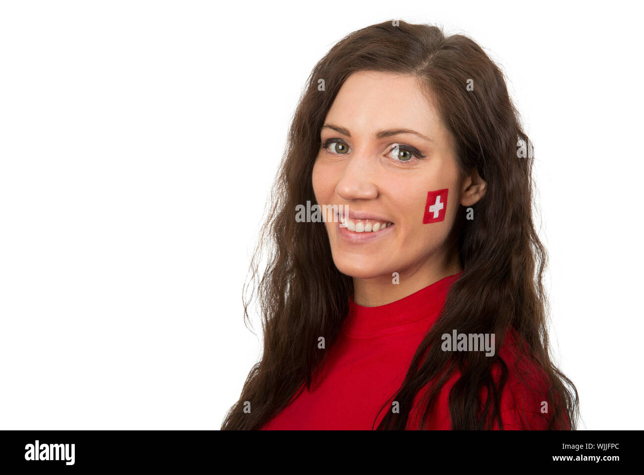 Young Girl with the Swiss flag painted in her face Stock Photo - Alamy