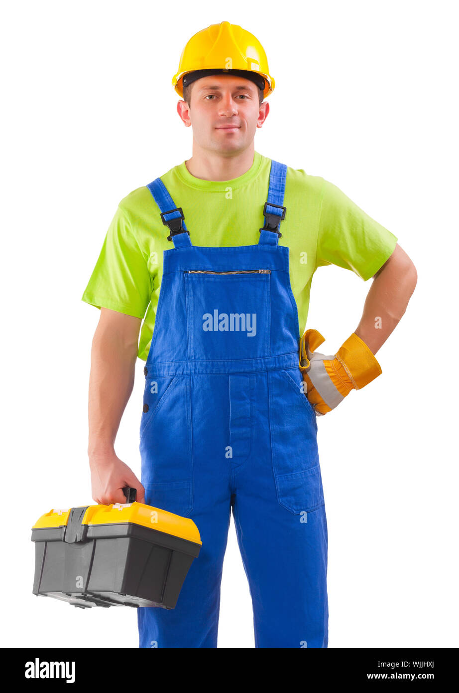 a worker holding box of tools isolated Stock Photo - Alamy