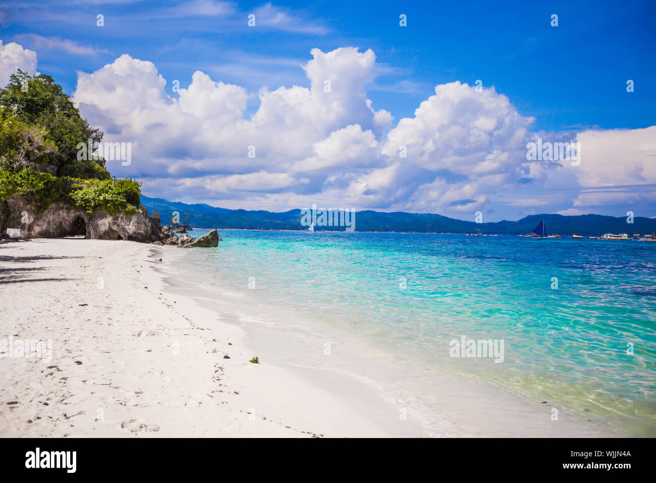 Tropical beach with beautiful palms and white sand, Philippines Stock ...