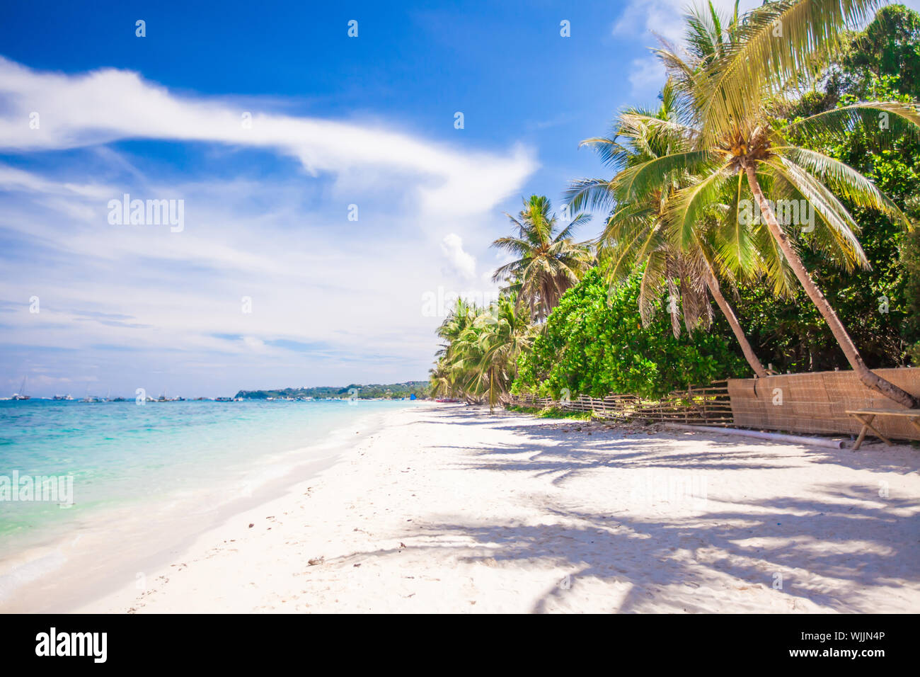 Tropical beach with beautiful palms and white sand, Philippines Stock ...