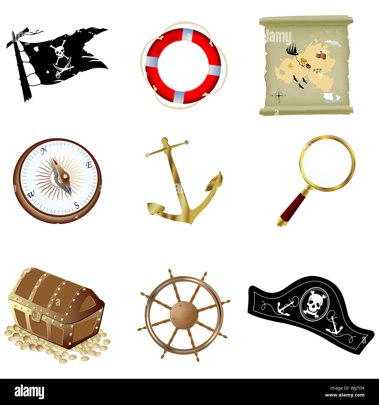 Nautical icons, isolated objects over white Stock Photo - Alamy