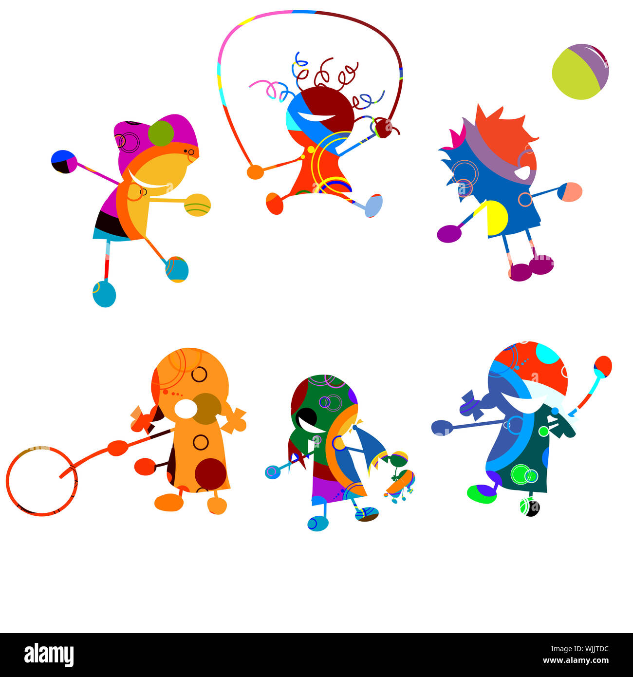 Happy kids, stylized drawing over white background Stock Photo - Alamy