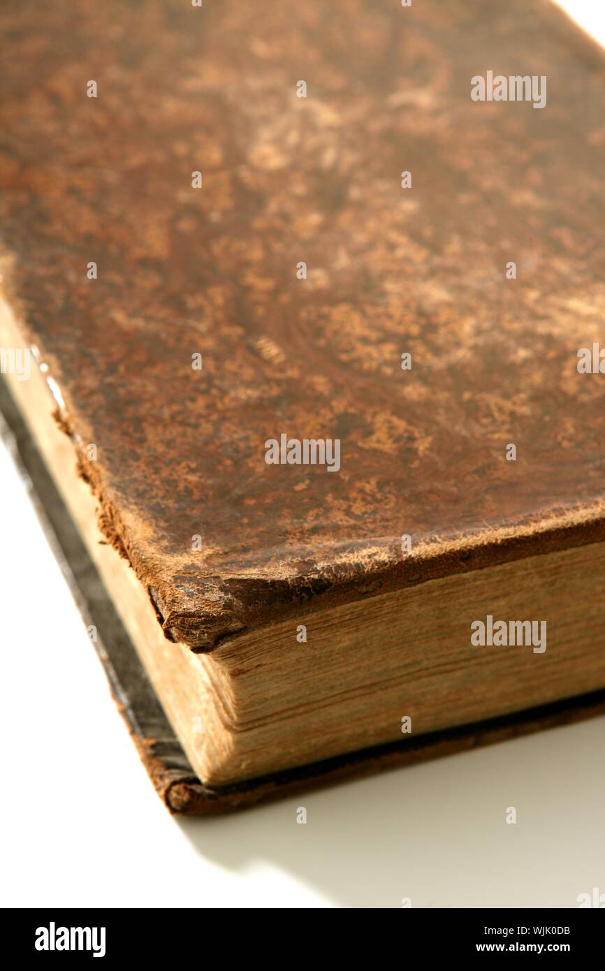 Ancient old aged brown book macro detail Stock Photo - Alamy