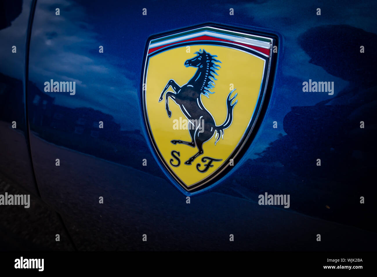 Prancing Horse badge on a 2019 blue Ferrari 812 superfast s-a Stock ...