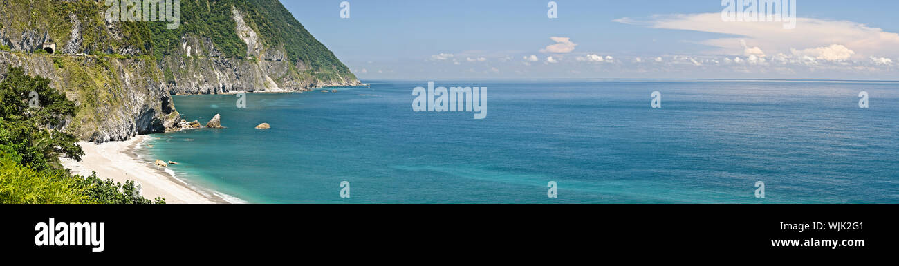 Panoramic landscape of ocean and road, Qingshui Cliff in Taiwan, Asia ...