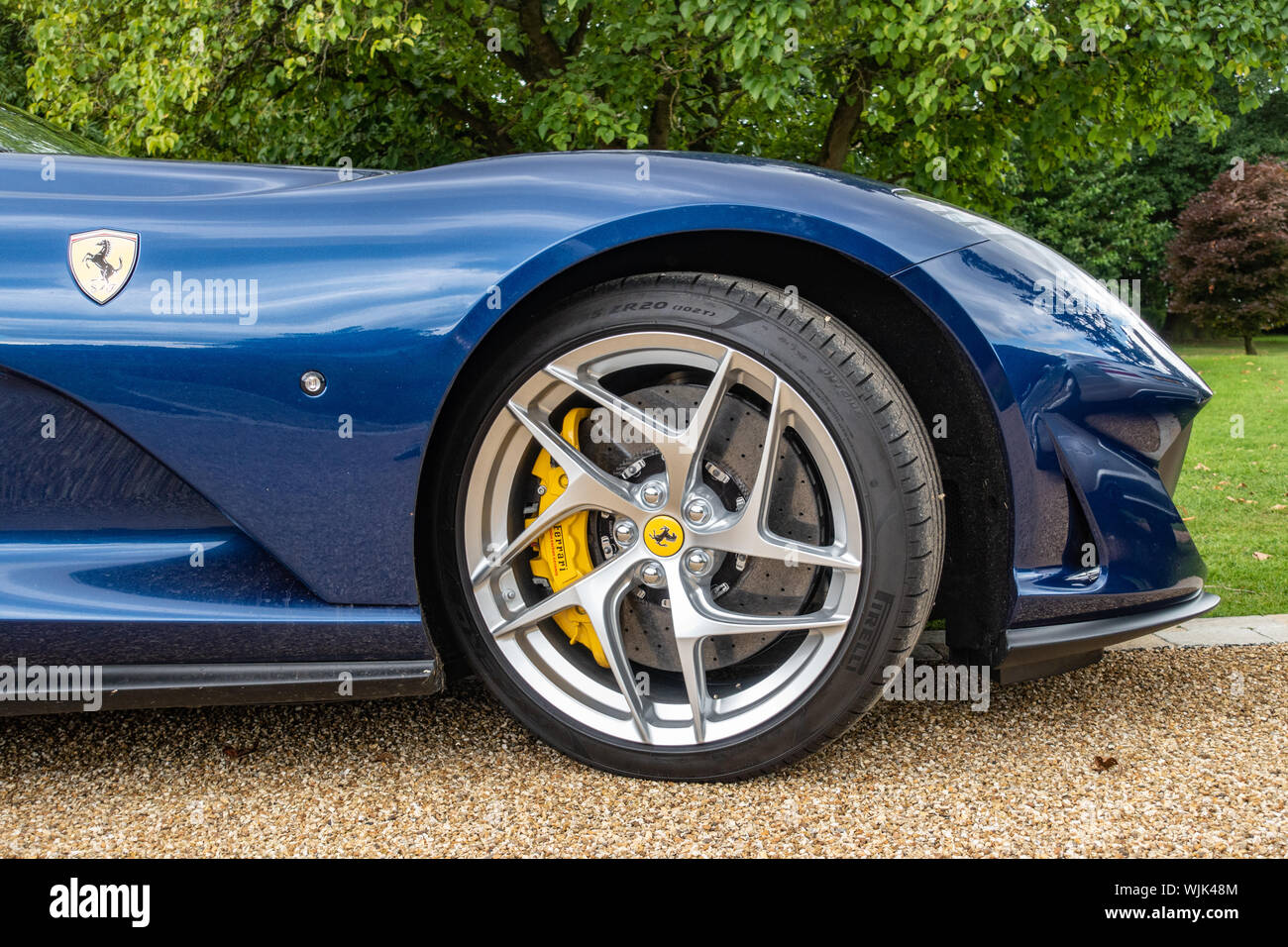 Closeup of a 2019 blue Ferrari 812 superfast s-a sports wheel Stock ...