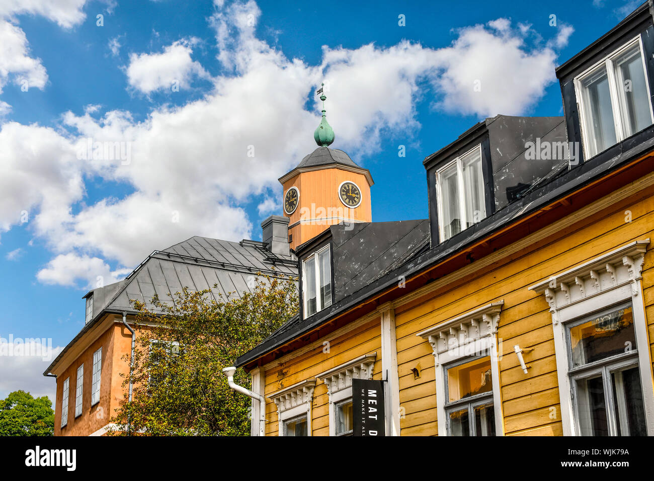 Porvoo, Finland - September 9 2018: The clock tower of the medieval ...