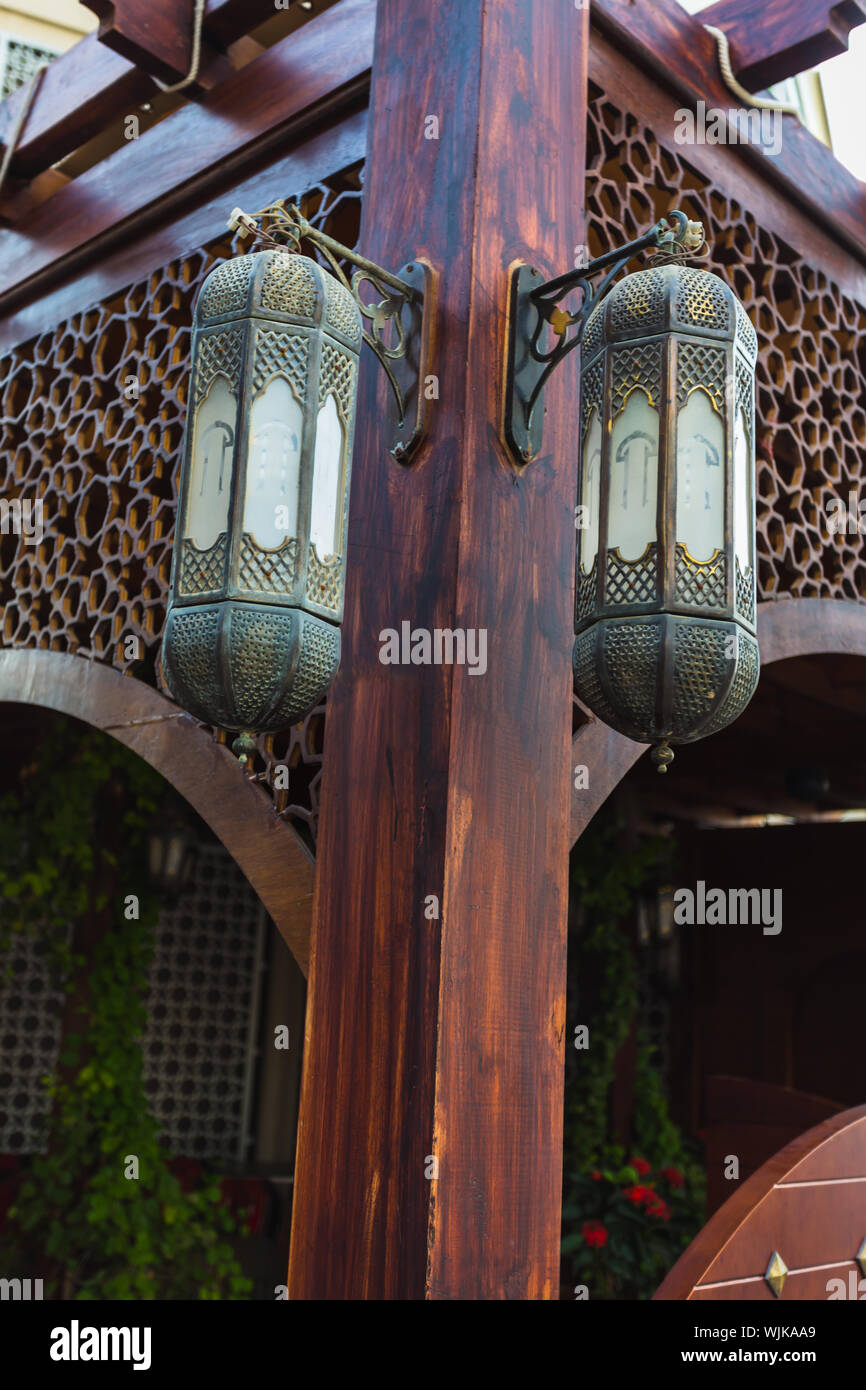 Arab street lanterns in the city of Dubai in the United Arab Emirates ...