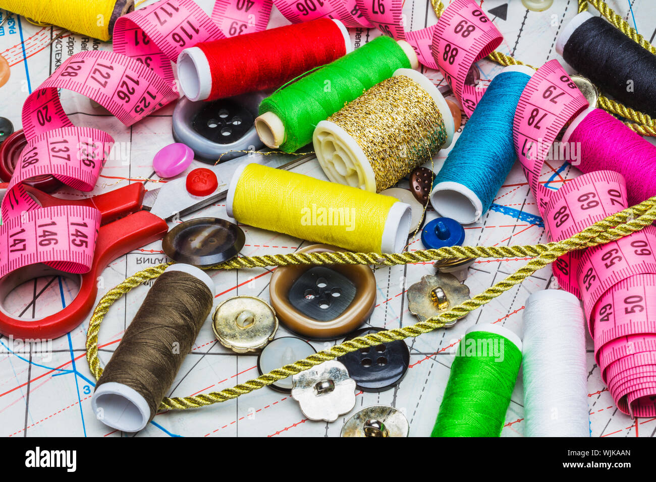 Sewing on the background of pattern Stock Photo - Alamy
