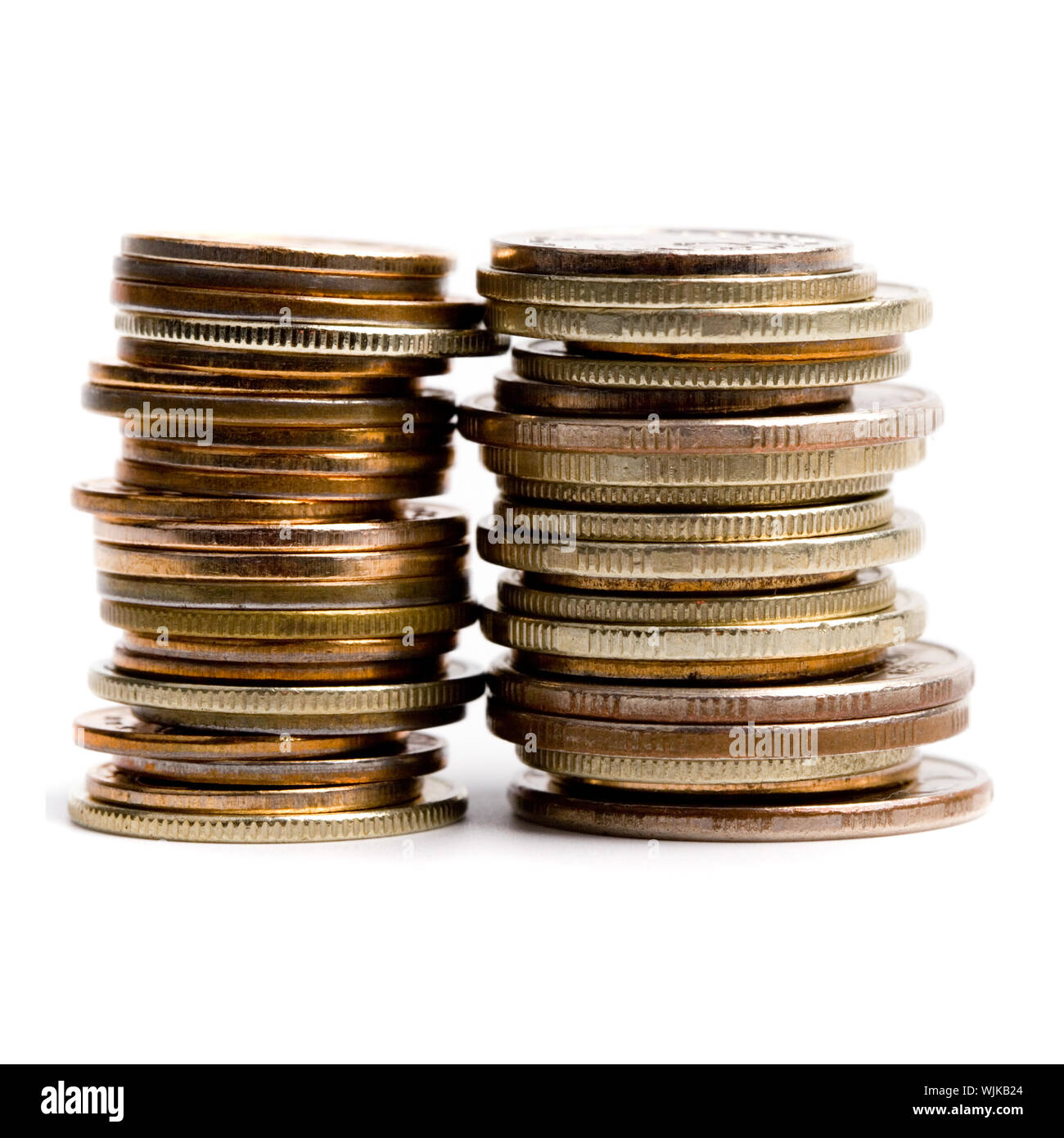 two coins stacks isolated on white background Stock Photo - Alamy