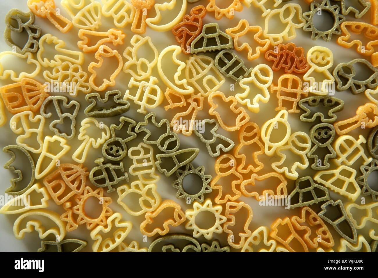 Italian children pasta texture, little multicolor shapes and flavour ...