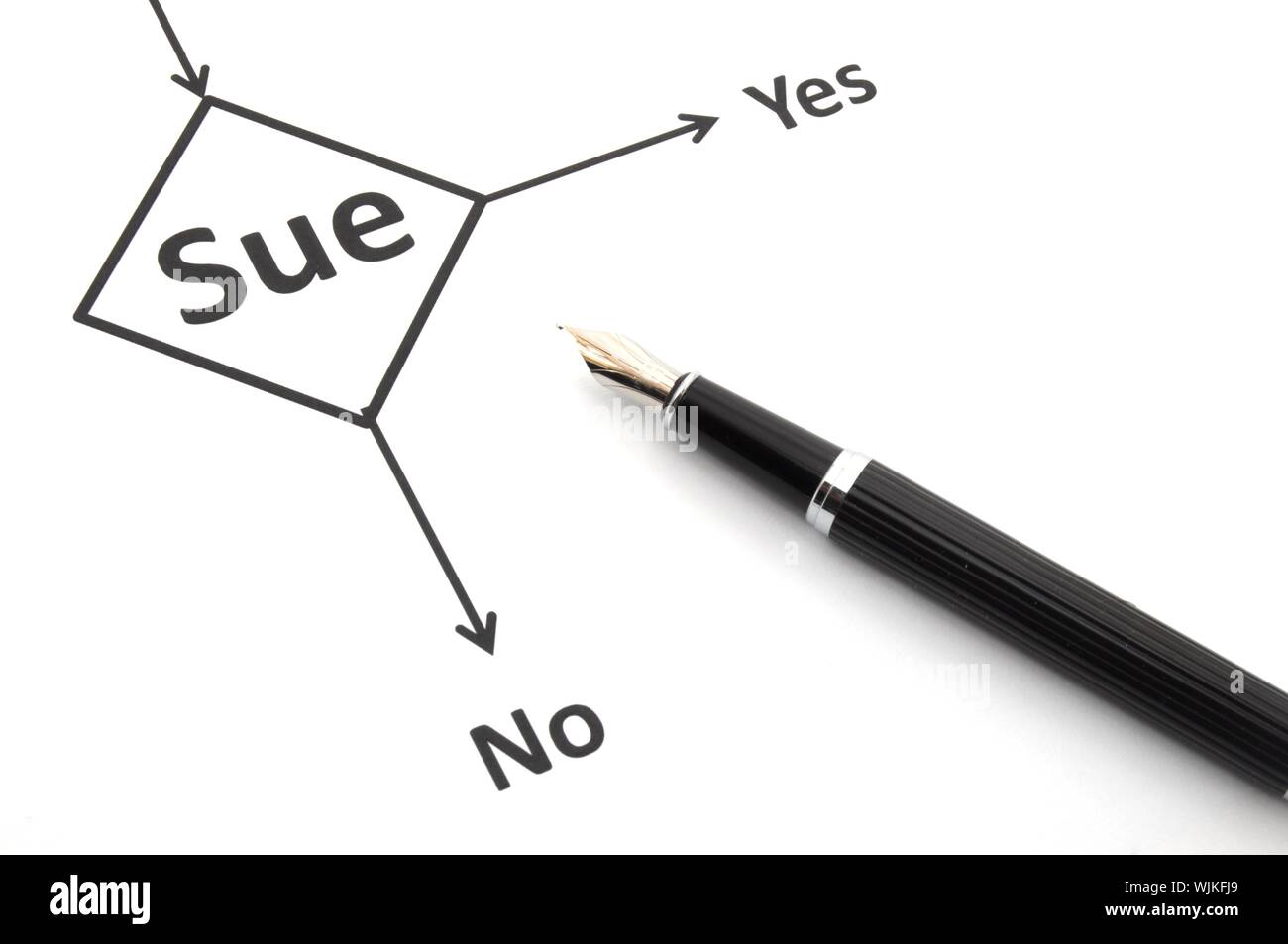 sue lawsuit or law concept with flowchart and pen Stock Photo - Alamy