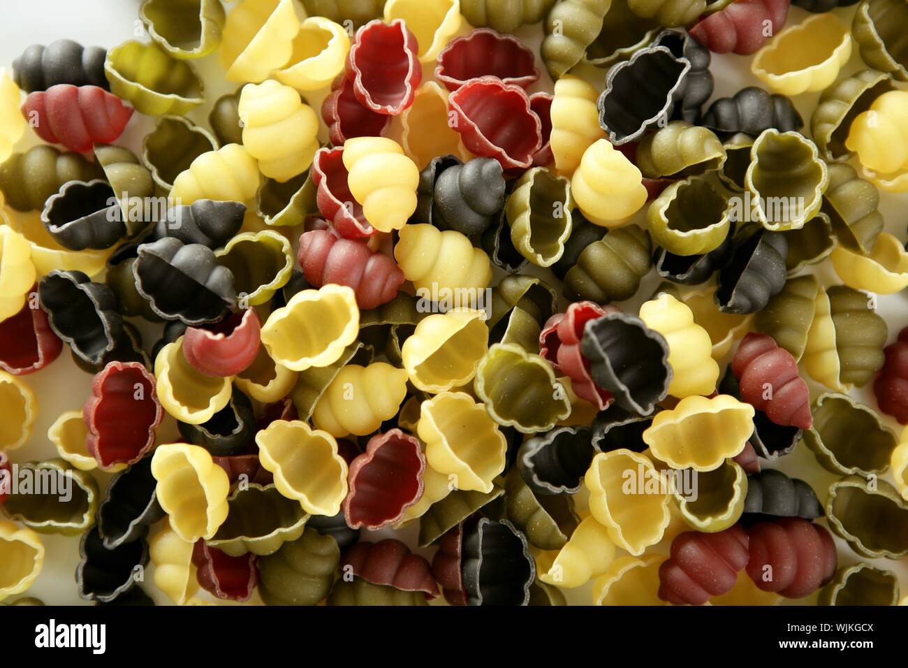 Italian pasta texture, multicolor, clam shell shape Stock Photo - Alamy
