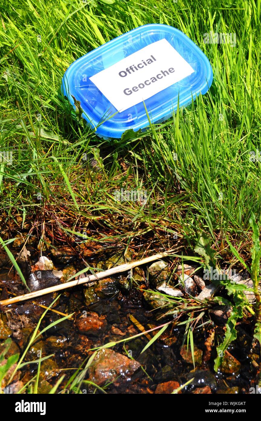 geocaching concept with cache box in nature Stock Photo - Alamy