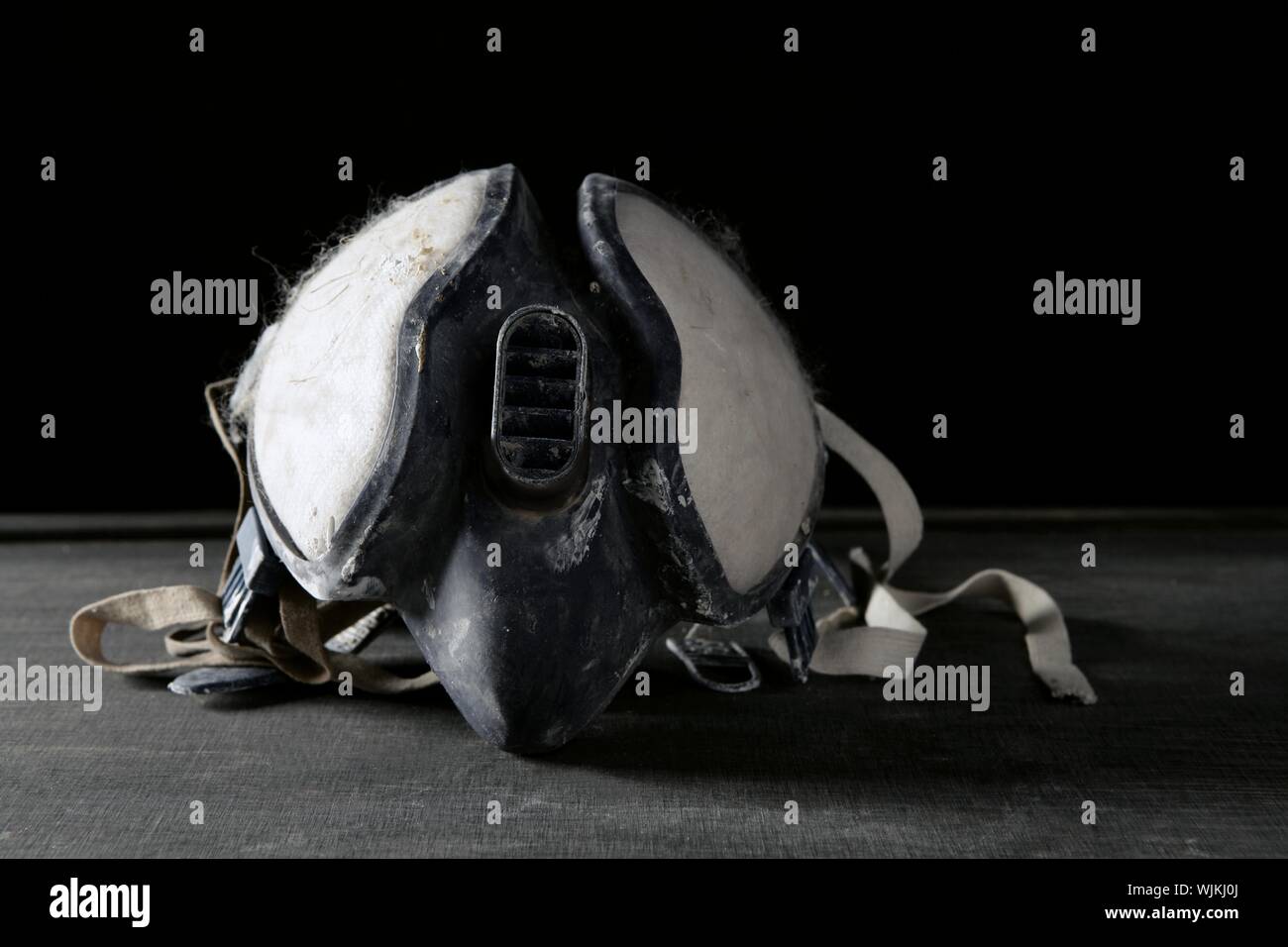 Construction protection equipment, mask over black background Stock ...