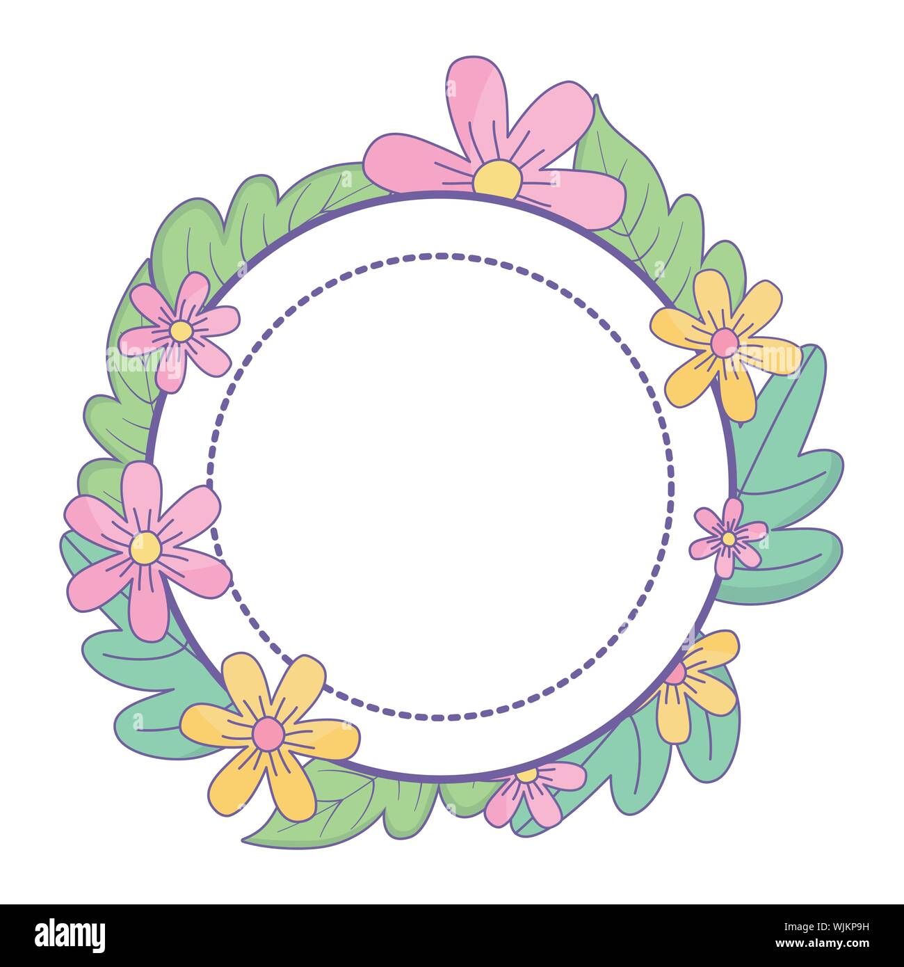 Flowers and leaves circle design, floral nature plant ornament garden ...
