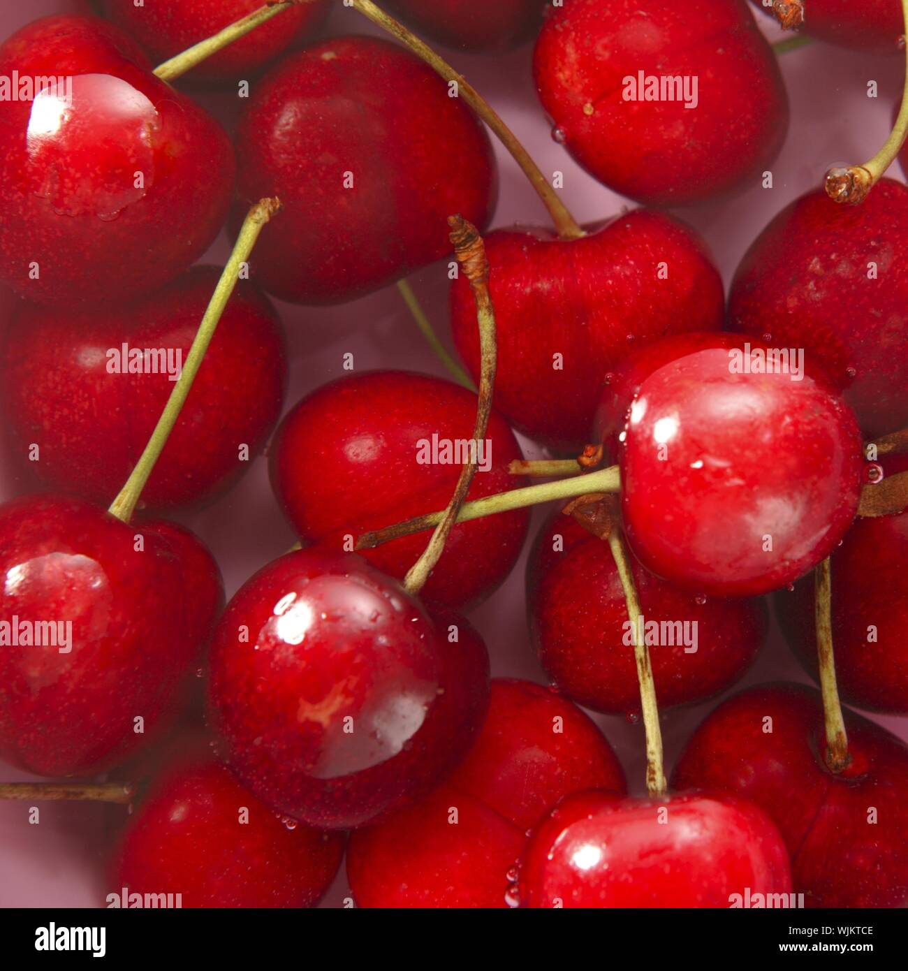 cherry red fruits square macro on water, texture background crop Stock ...