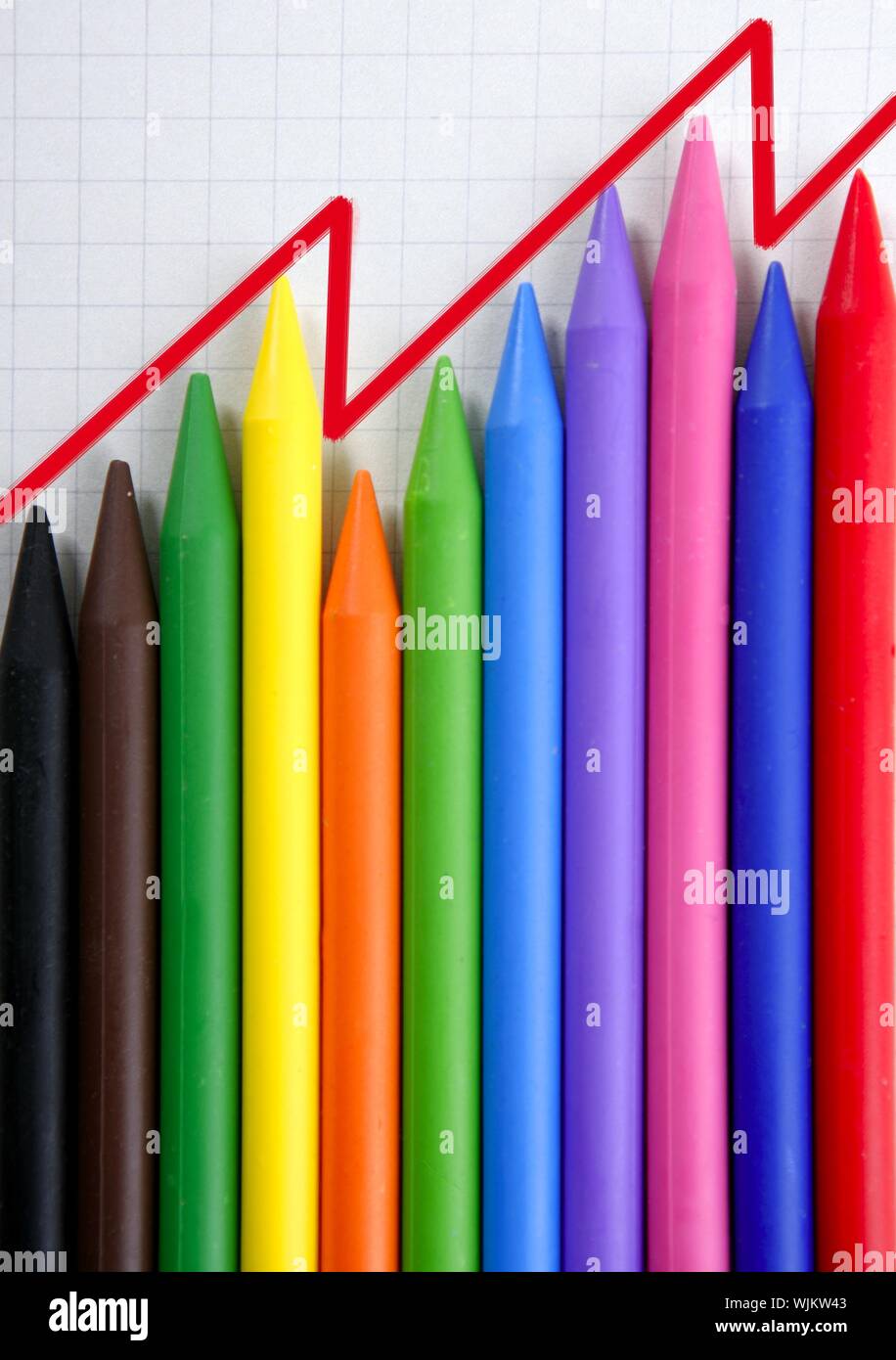Color pencils graphic chart, earnings report history Stock Photo - Alamy